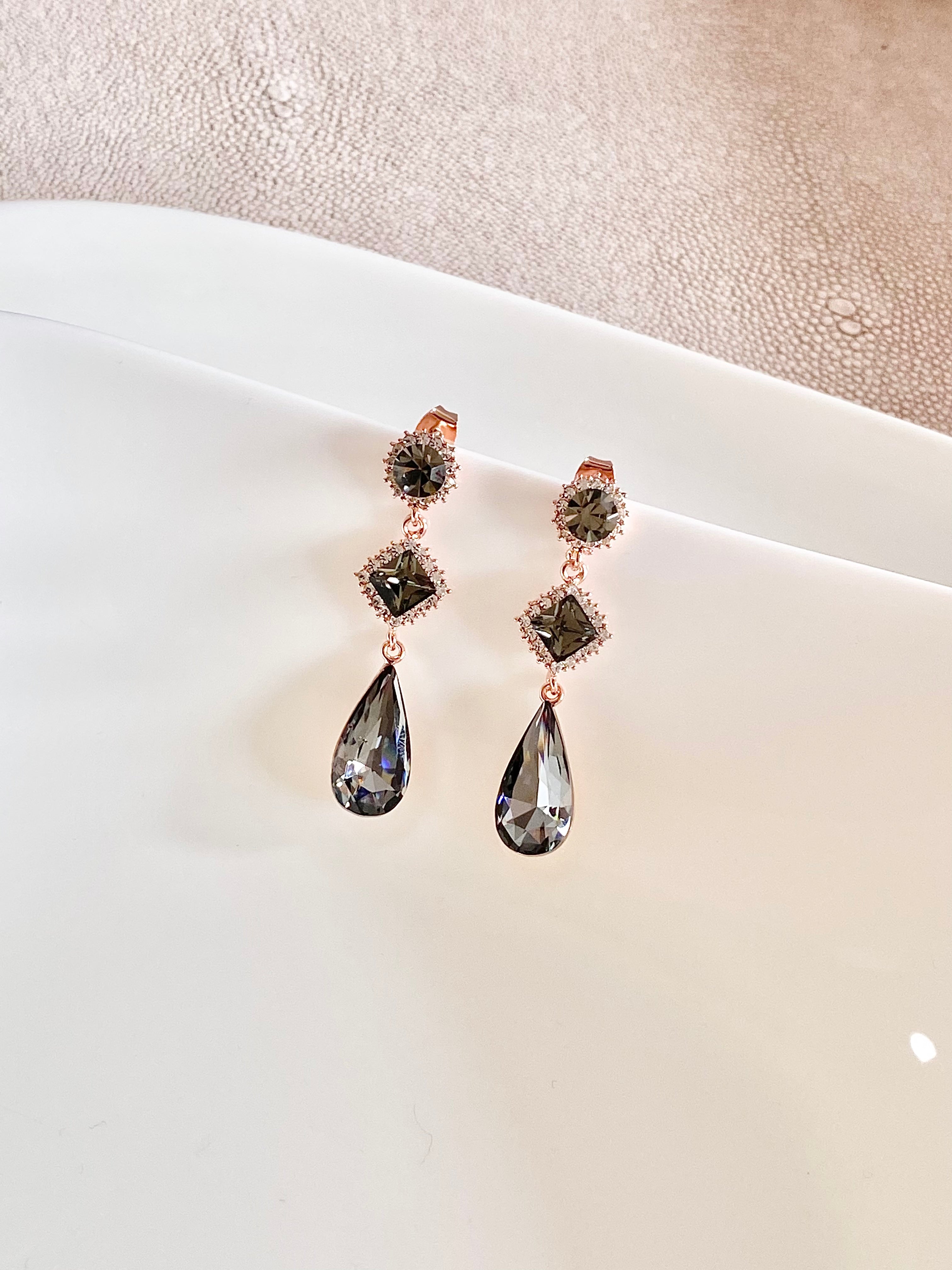 Swarovski Triple Drop Teardrop Earrings (5 colours) – Lilio Jewelry